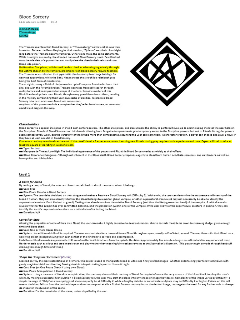 Discipline Blood Sorcery | PDF