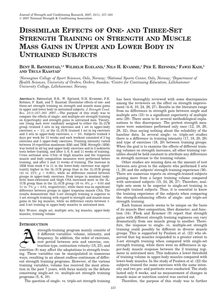 Dissimilar Effects of One - and Three-Set Strength Training On Strength ...