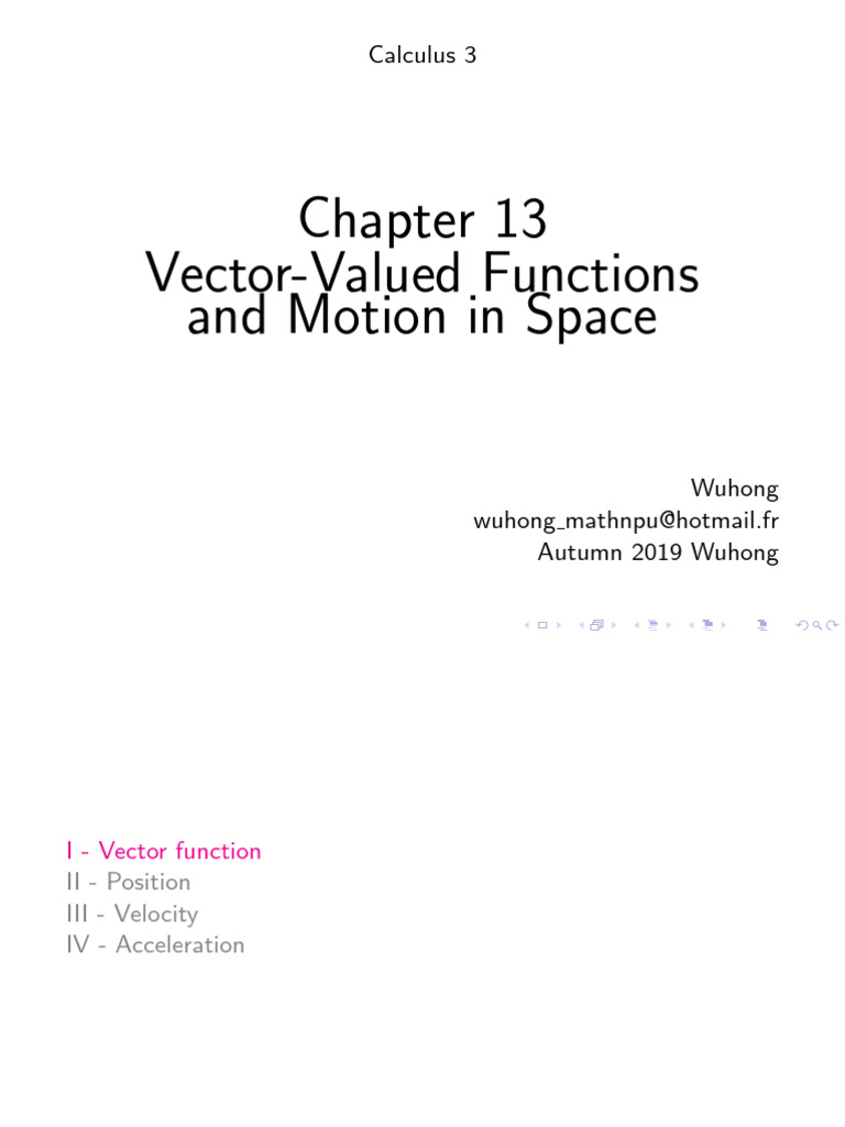 Calculus 3: Vector-Valued Functions and Motion in Space | PDF