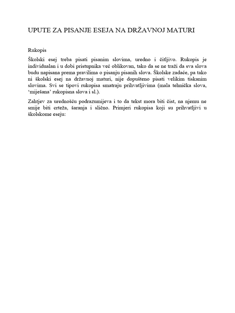 Upute Za Pisanje Eseja Na Maturi | PDF