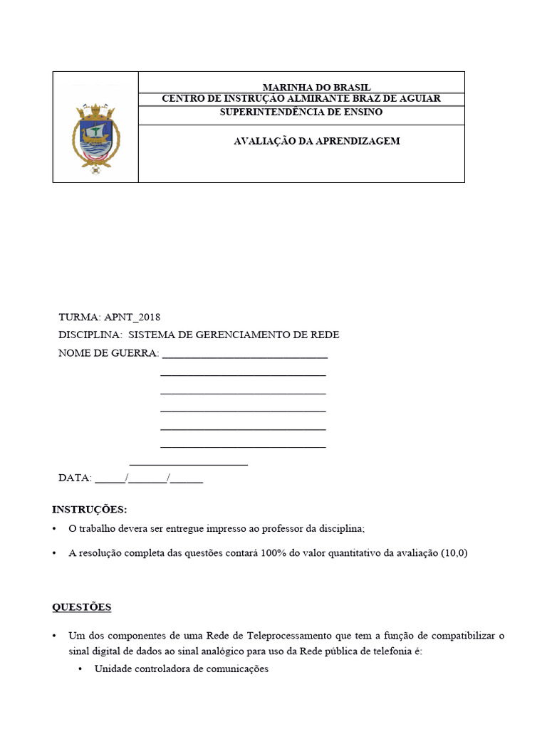 Atividade Avaliativa 2018 APNT | PDF | Computadores | Tecnologia e Engenharia