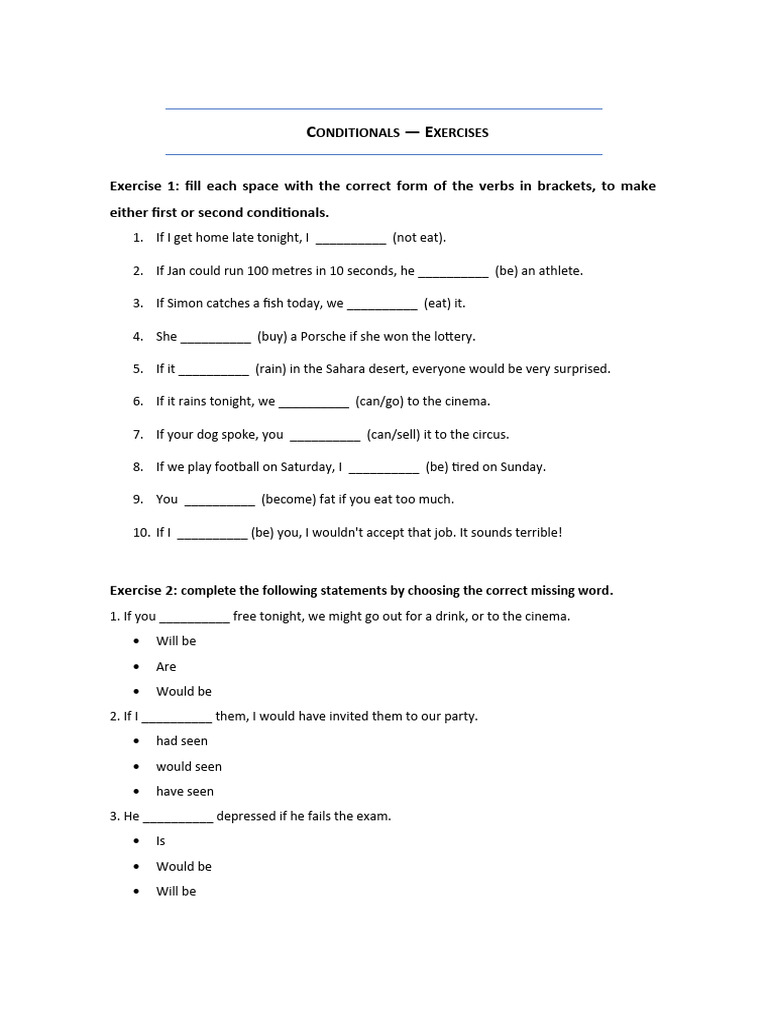 Conditional Grammar Exercises | PDF | Language Arts & Discipline
