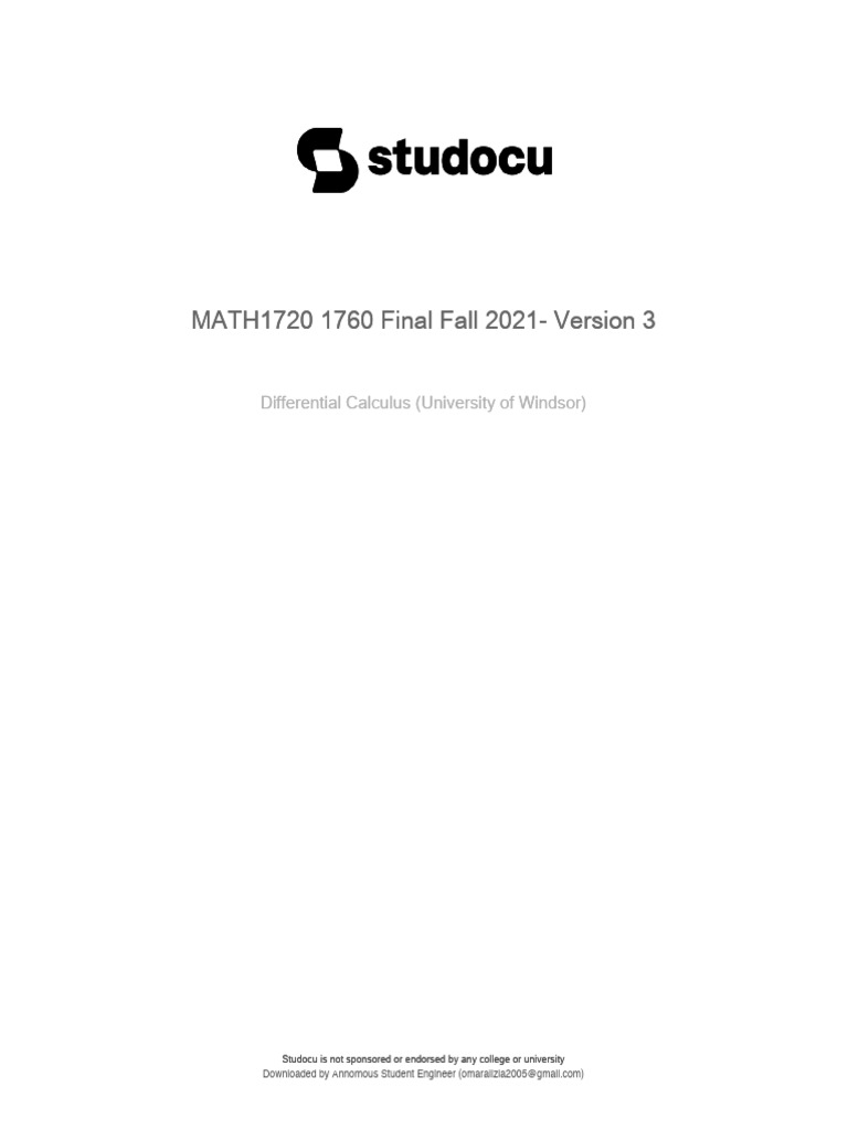 Calculus FInal Exam 2021 | PDF