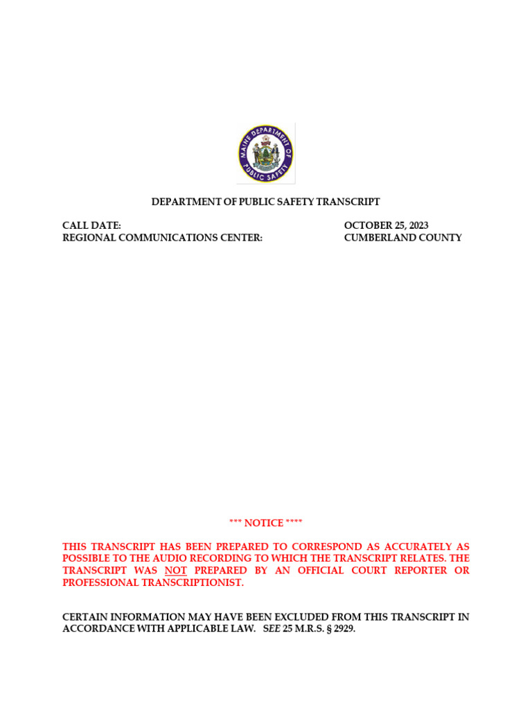 Lewiston Mass Shooting 911 Transcripts | PDF