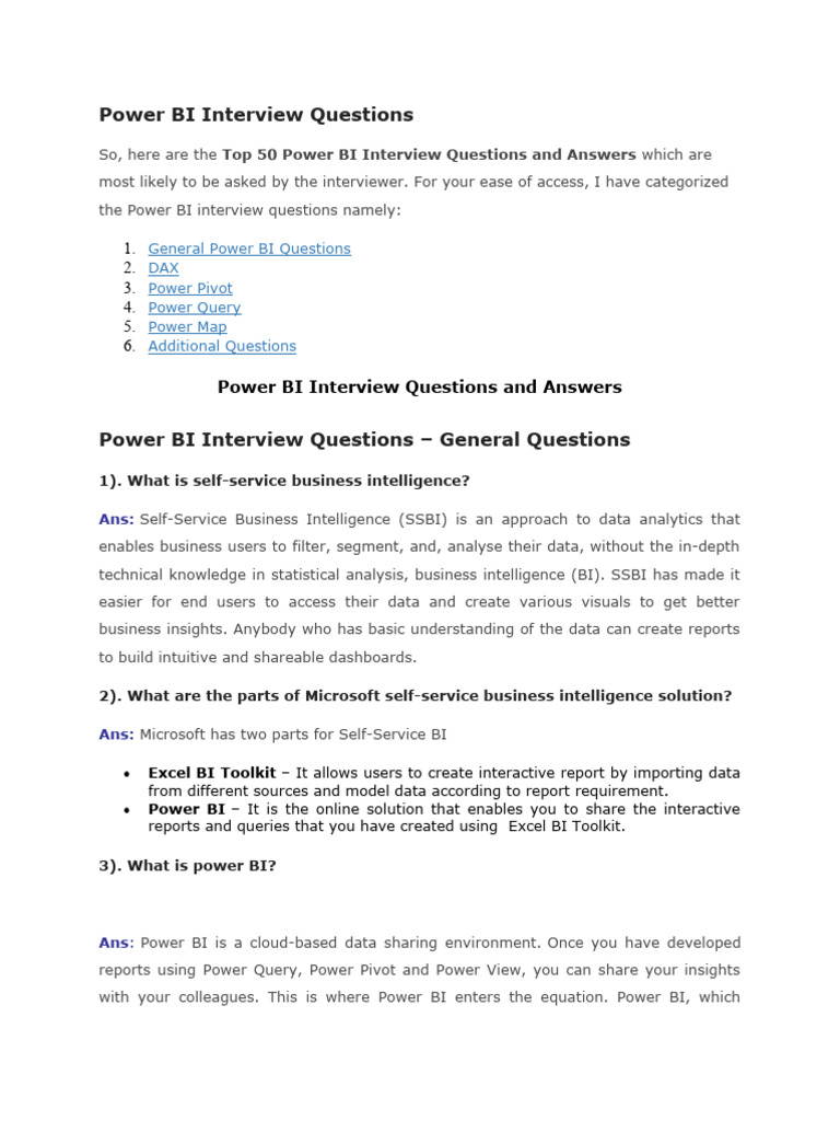 Power BI Interview Questions Set II | Download Free PDF | Microsoft Excel | Microsoft Sql Server