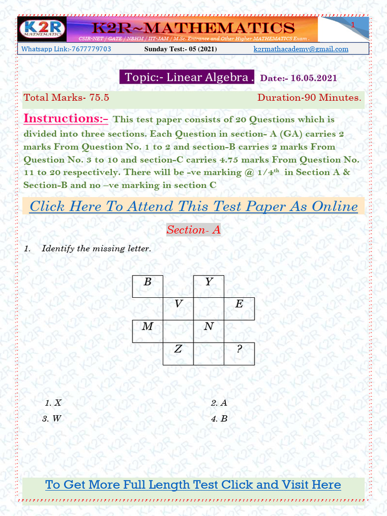 Linear Algebra Test for CSIR-NET 2021 | PDF | Teaching Methods & Materials