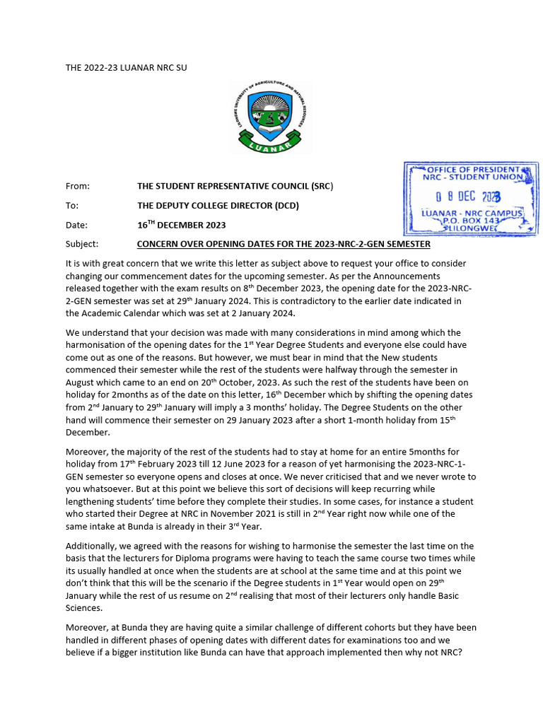 Letter for Opening Date Request | PDF