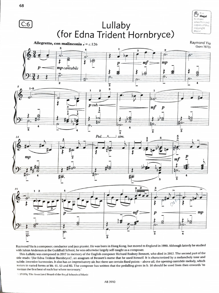 Lullaby Raymond Yiu PDF | PDF | Performing Arts | Elements Of Music
