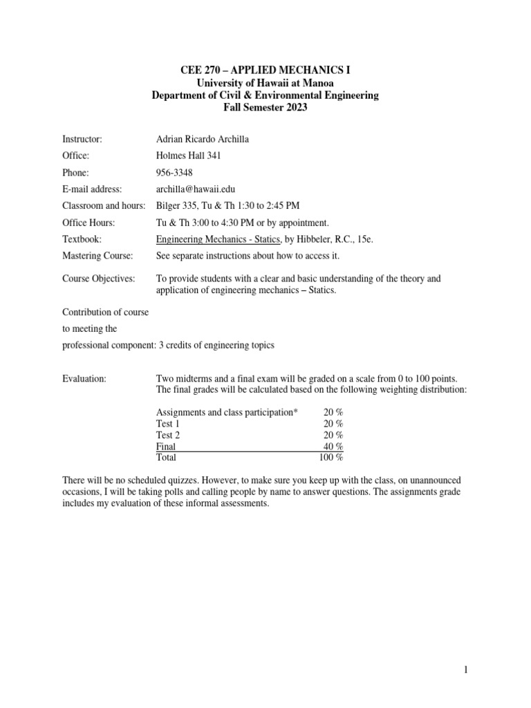 CEE270 Syllabus Fall2023 | PDF