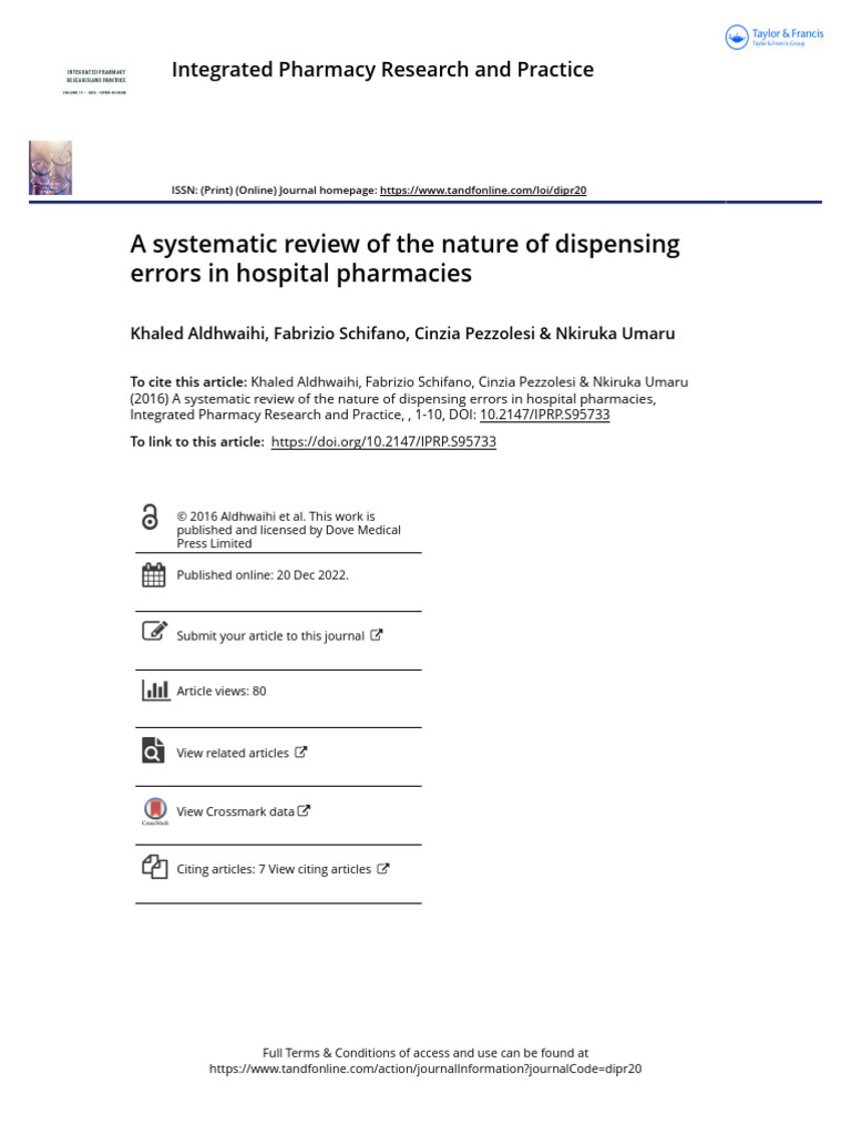 A Systematic Review of The Nature of Dispensing Errors in Hospital ...