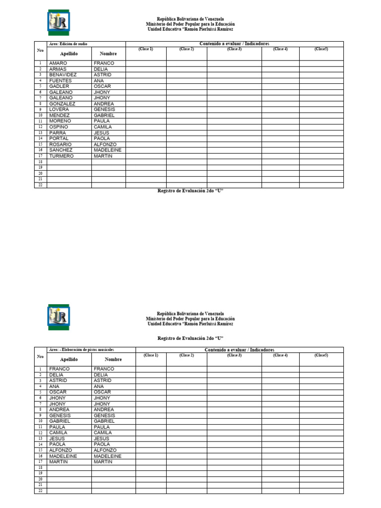 Abner Registro de Evaluación 2do Año Edición de Audio y Pistas Musicales | PDF