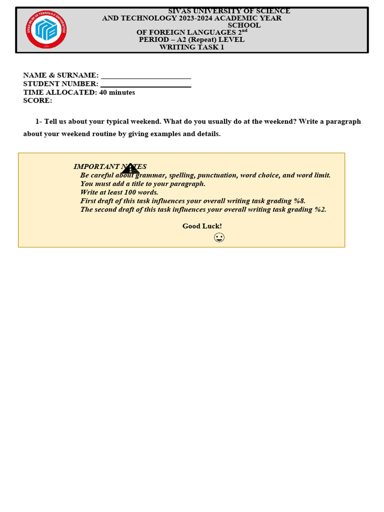 A2 Writing Task 1 | PDF