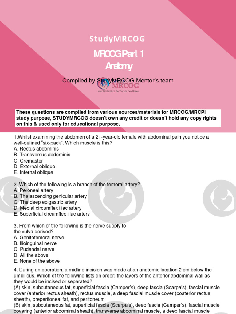 MRCOG Part 1 Anatomy Study Guide | PDF