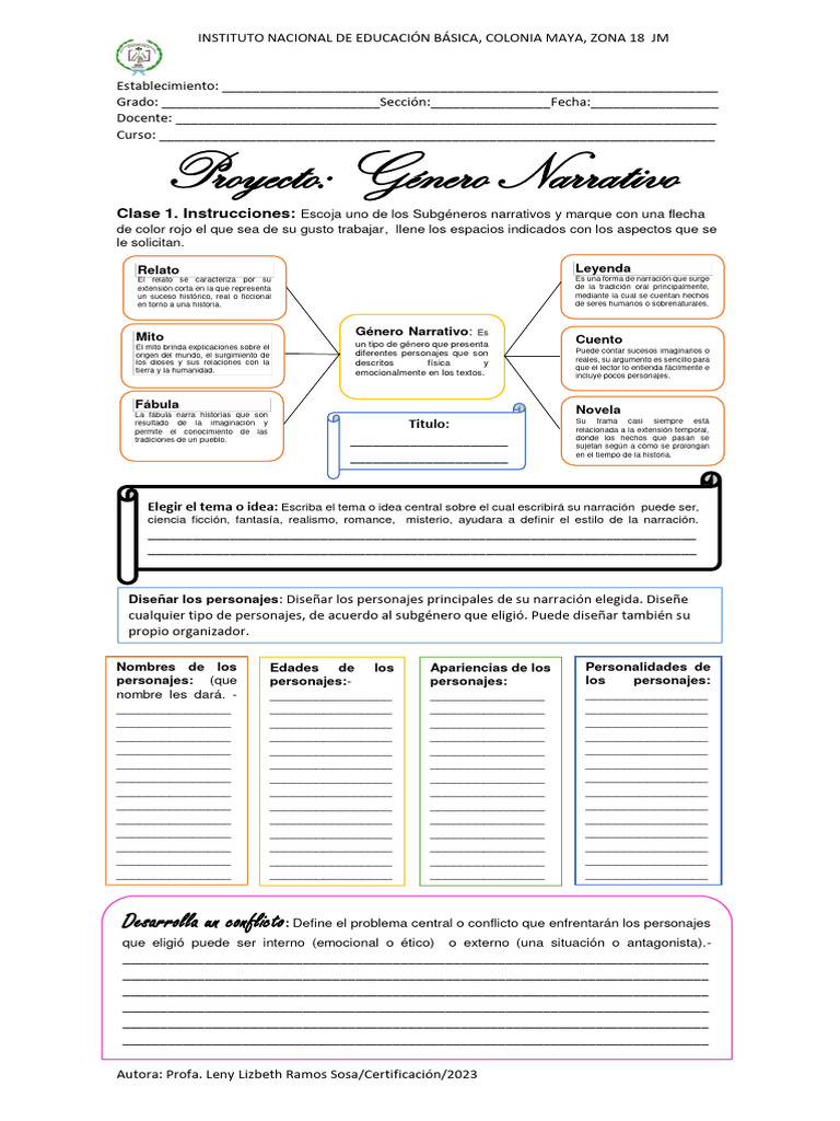 Proyecto de Género Narrativo Escolar | PDF