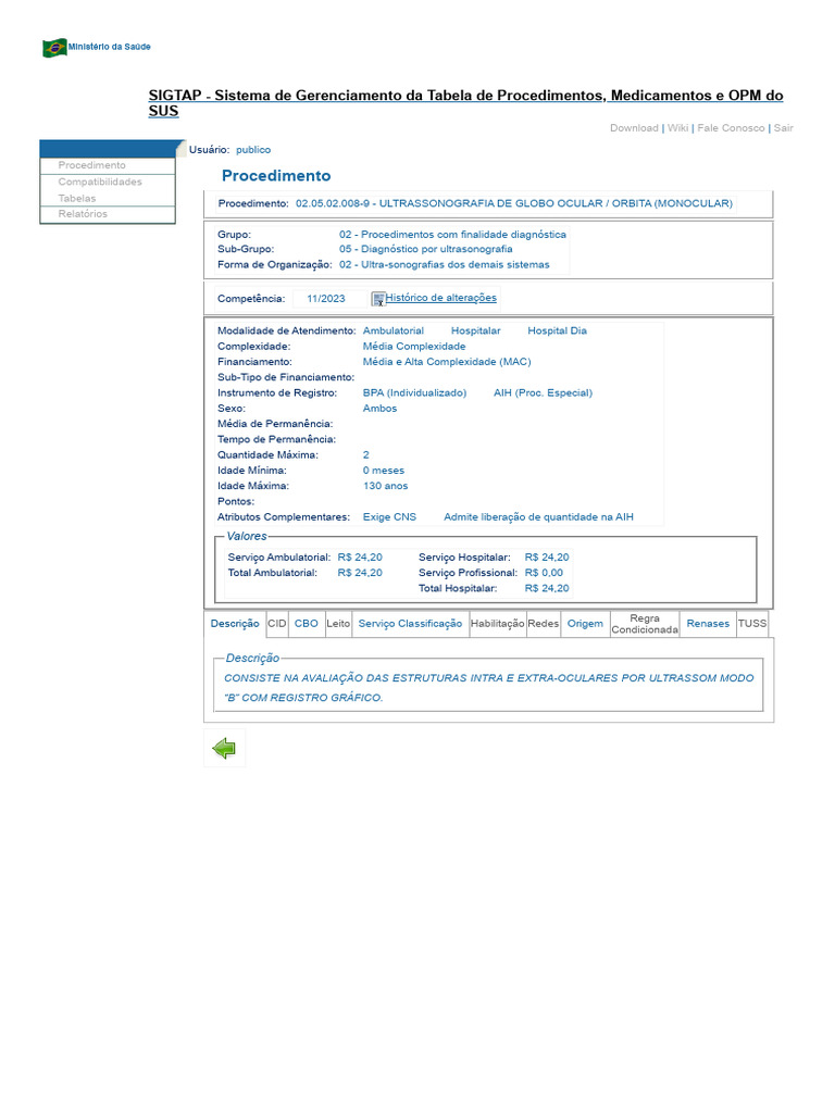 ULTRASSONOGRAFIA OCULAR - SIGTAP - Sistema de Gerenciamento Da Tabela ...