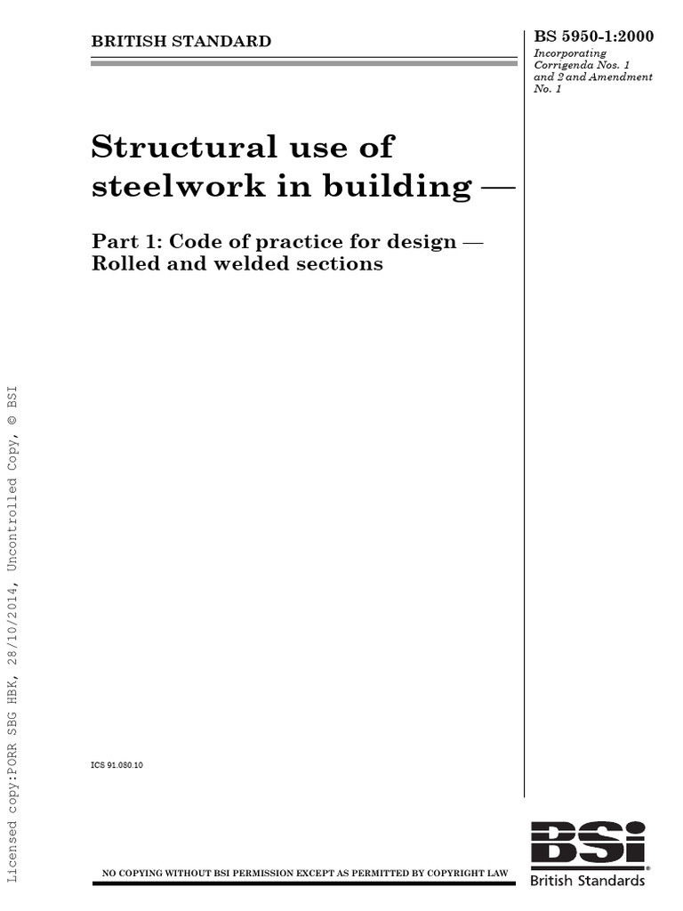 BS 5950-1 2000 - Part 1 - Code of Practice For Design-Rolled and Welded Sections | PDF ...