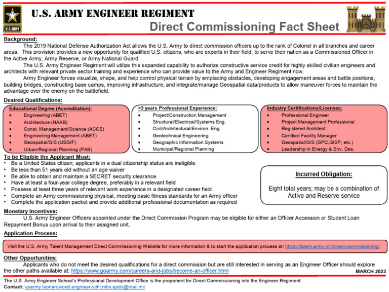 Direct Commissioning for Army Engineers | PDF | Geographic Information ...