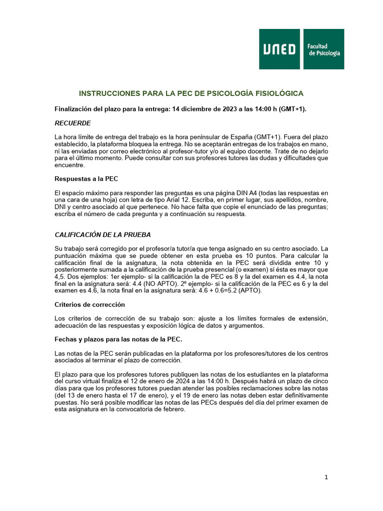 Instrucciones y Preguntas para Los Alumnos. UNED PEC | PDF