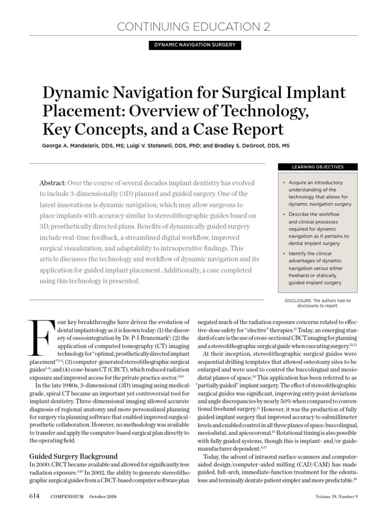 Dynamic Navigation For Surgical Implant Placement: Overview of Technology, Key Concepts, and A ...