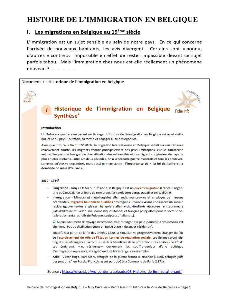 Histoire de Limmigration en Belgique - Nouvelle Leçon | PDF