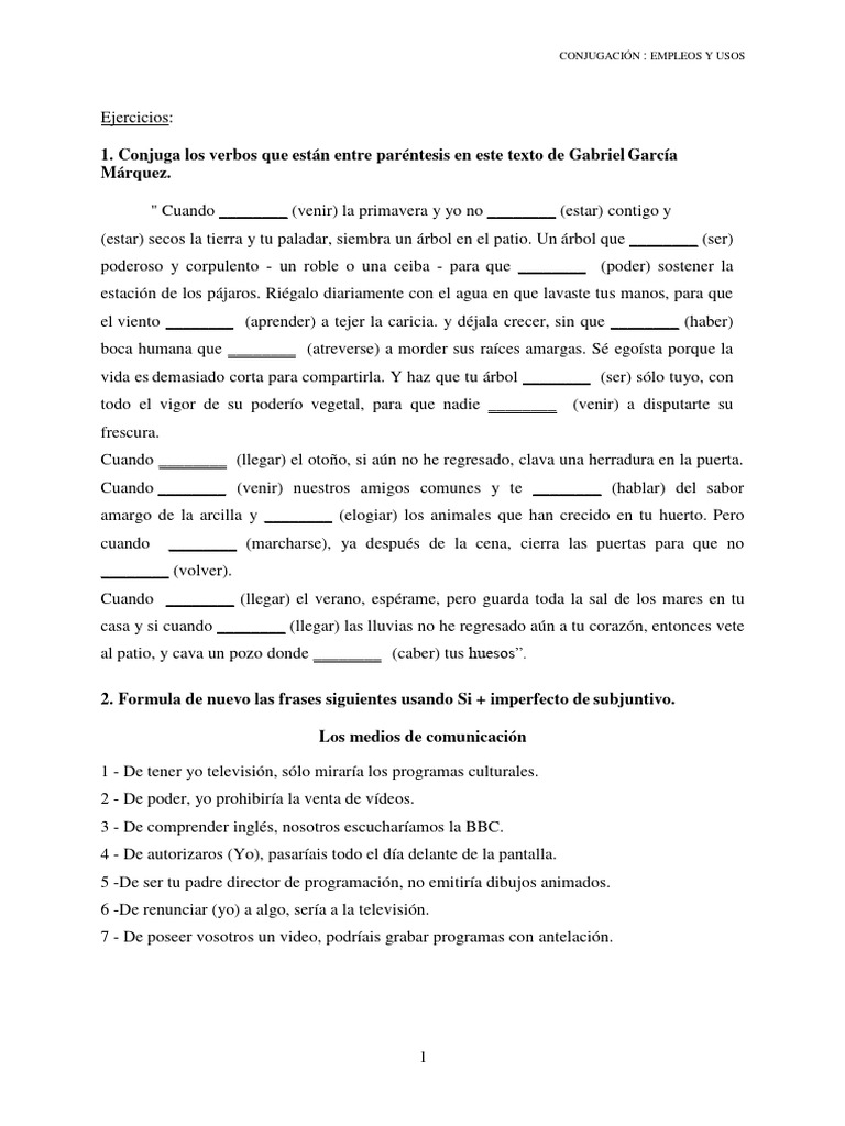 Ejercicios de Conjugación Verbal en Español | PDF