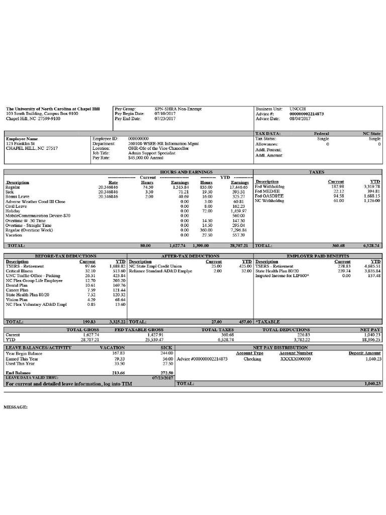 Paystub Sample 2017 | PDF