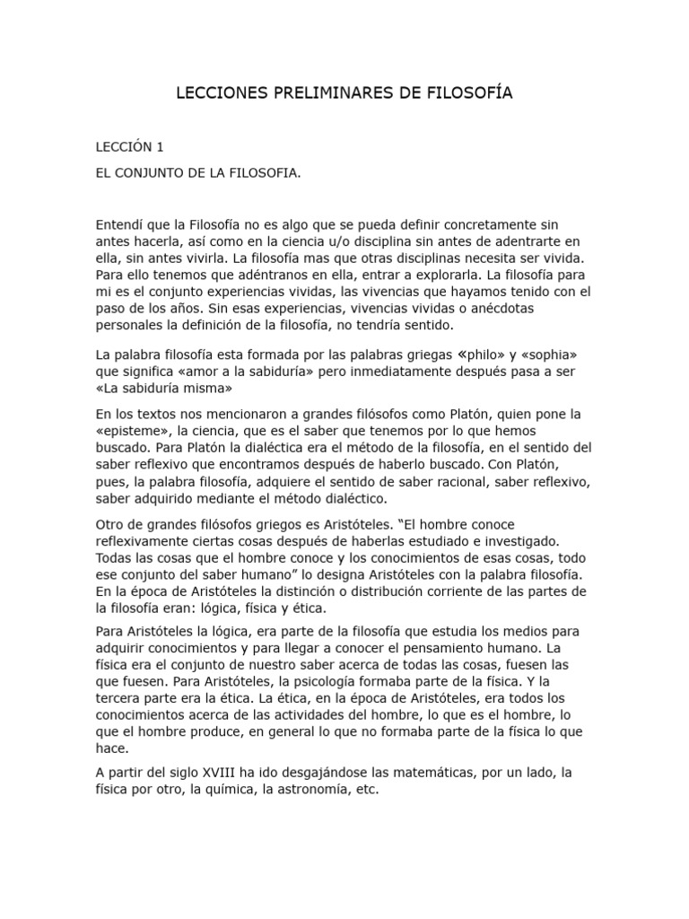Lecciones Preliminares de Filosofía | PDF