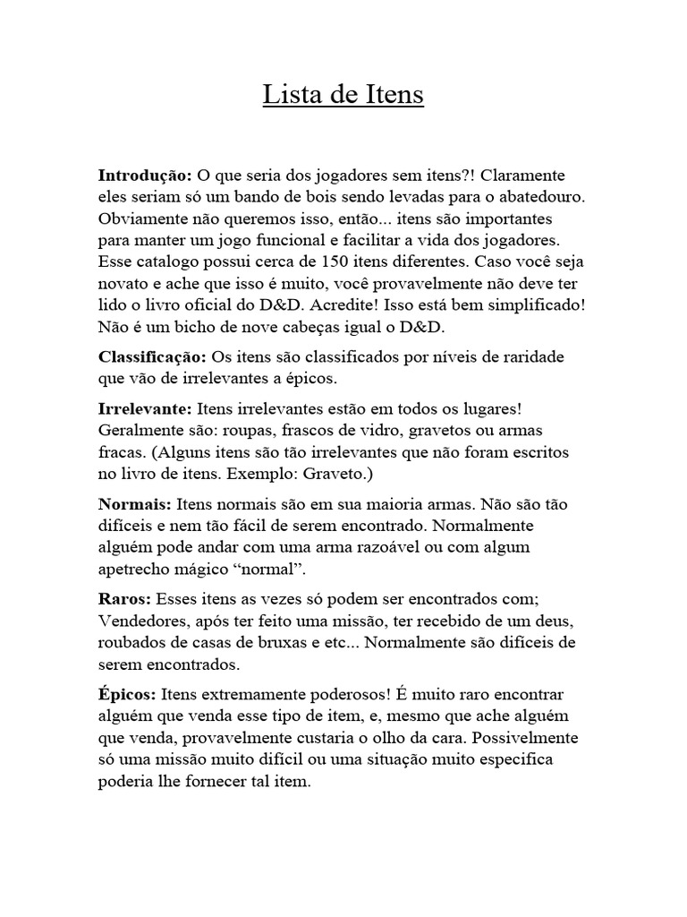 Lista de Itens | PDF