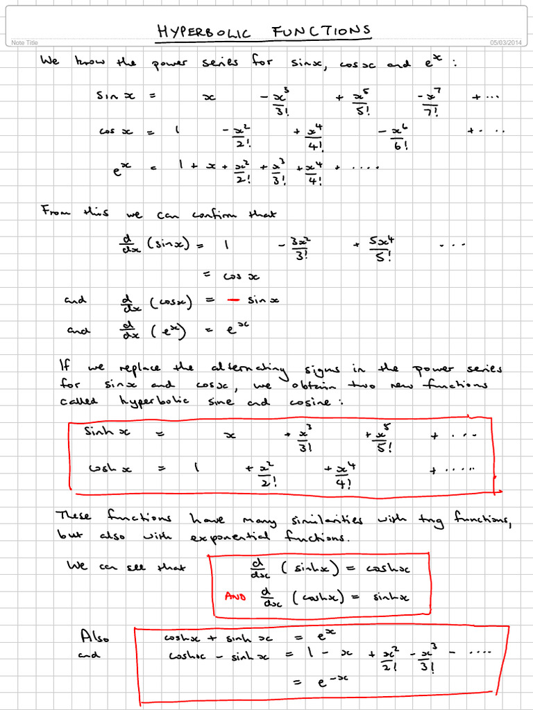 Notes-Hyperbolic Functions | PDF