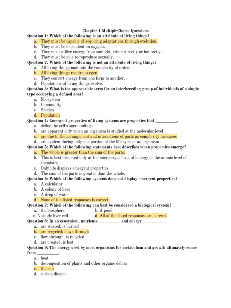 Biology Multiple Choice Questions | PDF | Life | Organisms