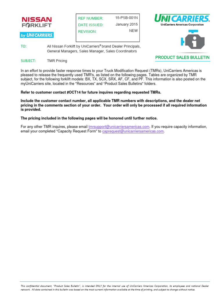 PSB-15-001N TMR Pricing For Quad Masts and Sideshifters | PDF