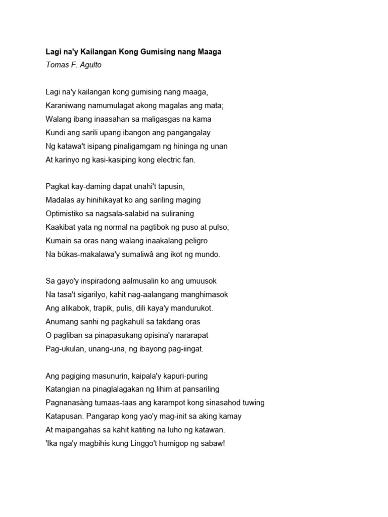 Lagi Na'y Kailangan Kong Gumising Nang Maaga | PDF