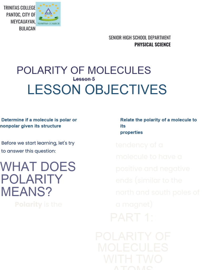 PHYSCI Lesson 5 | PDF | Chemical Polarity | Atoms