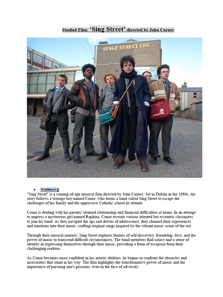 Sing Street Notes and Sample Answers | PDF