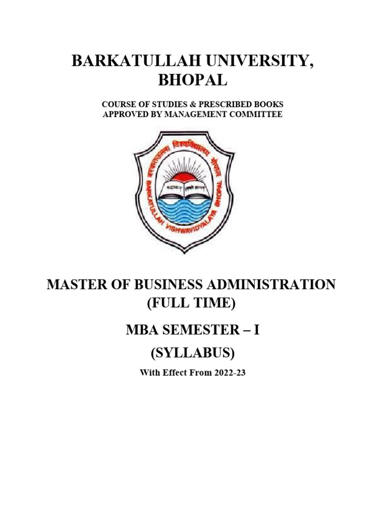 Bu Mba Syllabus Full Time 1 Sem 2023 | PDF