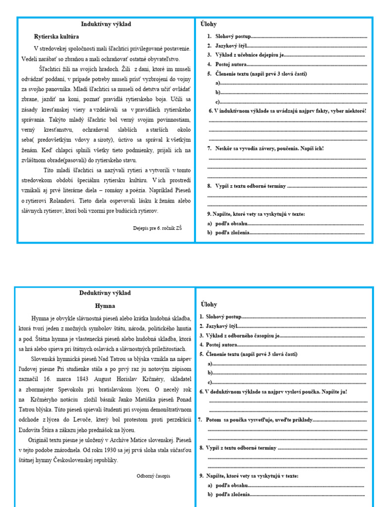 Výklad, Úvaha - Pracovné Listy SJL9 | PDF