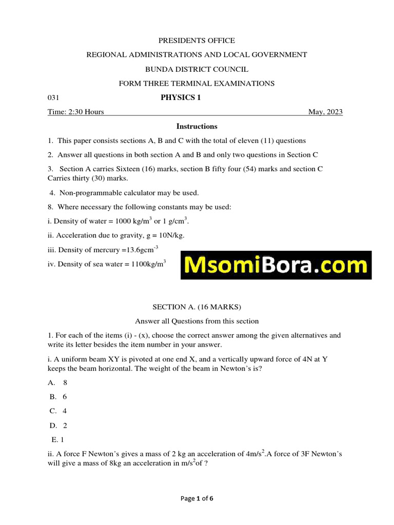 PHYSICS - Solved Exam | PDF | Pressure | Force PHYSICS - Solved Exam | PDF | Pressure | Force