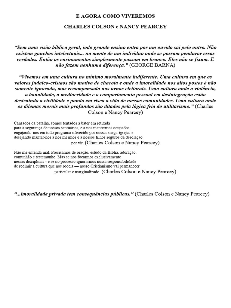 CHARLES COLSON e NANCY PEARCEY - E AGORA COMO VIVEREMOS ( - EDITAR ...