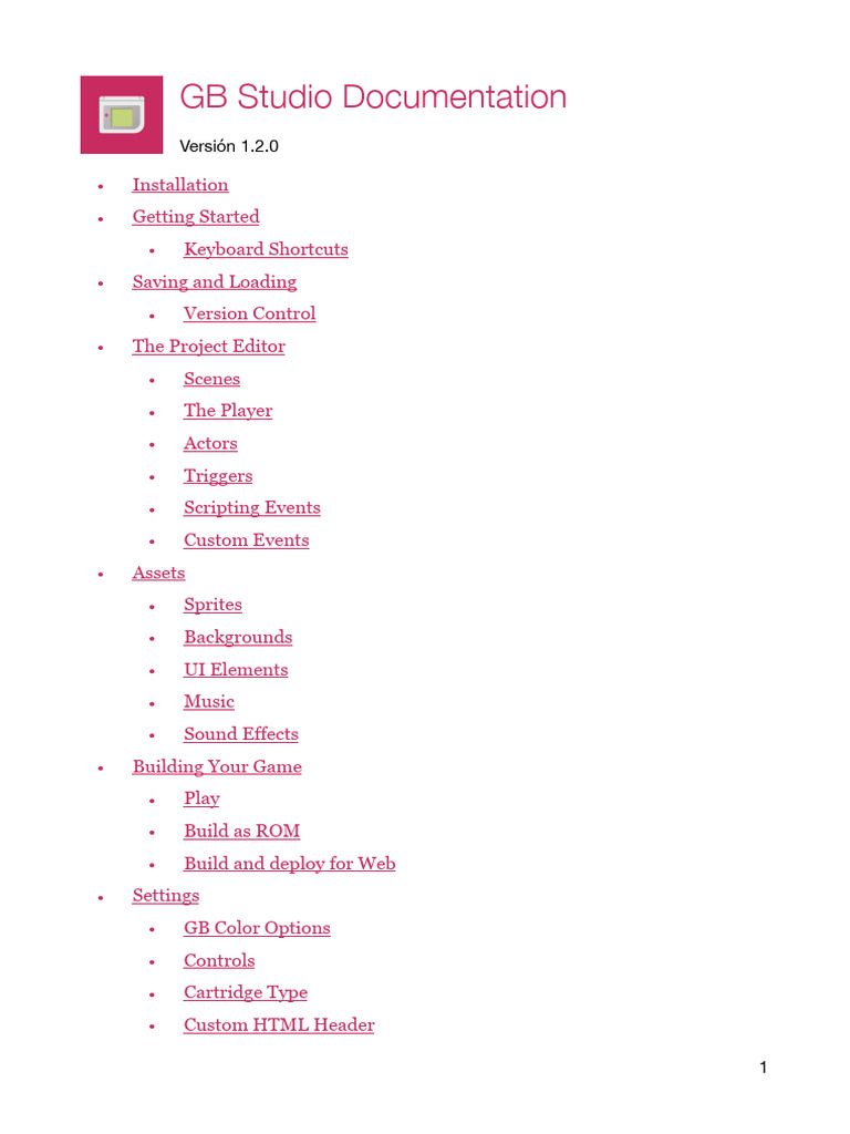 GBStudio Documentation1.2.0 | PDF