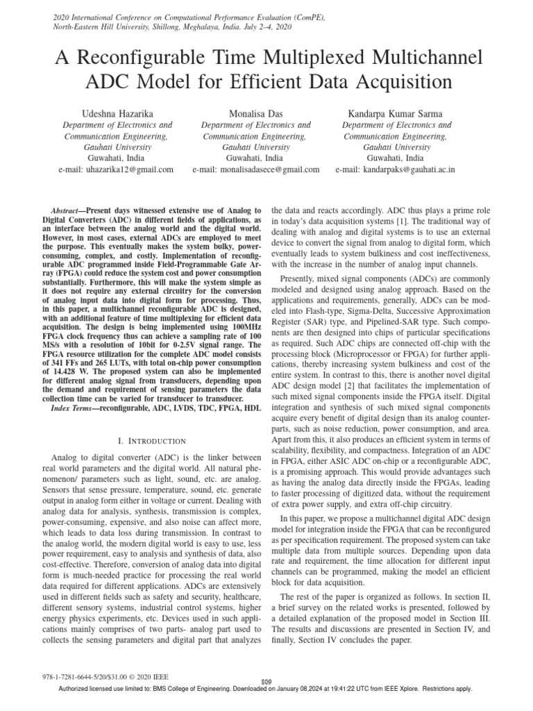 A Reconfigurable Time Multiplexed Multichannel ADC Model For Efficient Data Acquisition | PDF ...