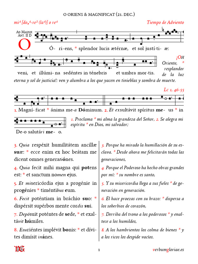 O Oriens y Magnificat (21 de diciembre) | PDF | Adoración Cristiana Y ...