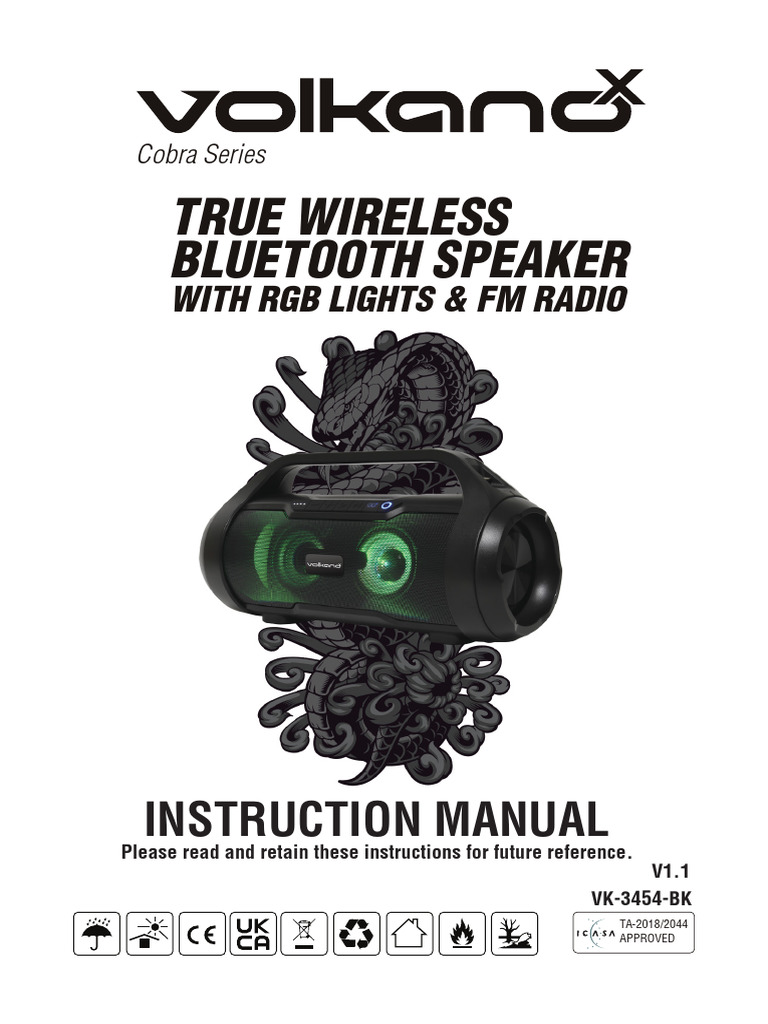 VolkanoX Cobra Bluetooth Speaker Manual | PDF