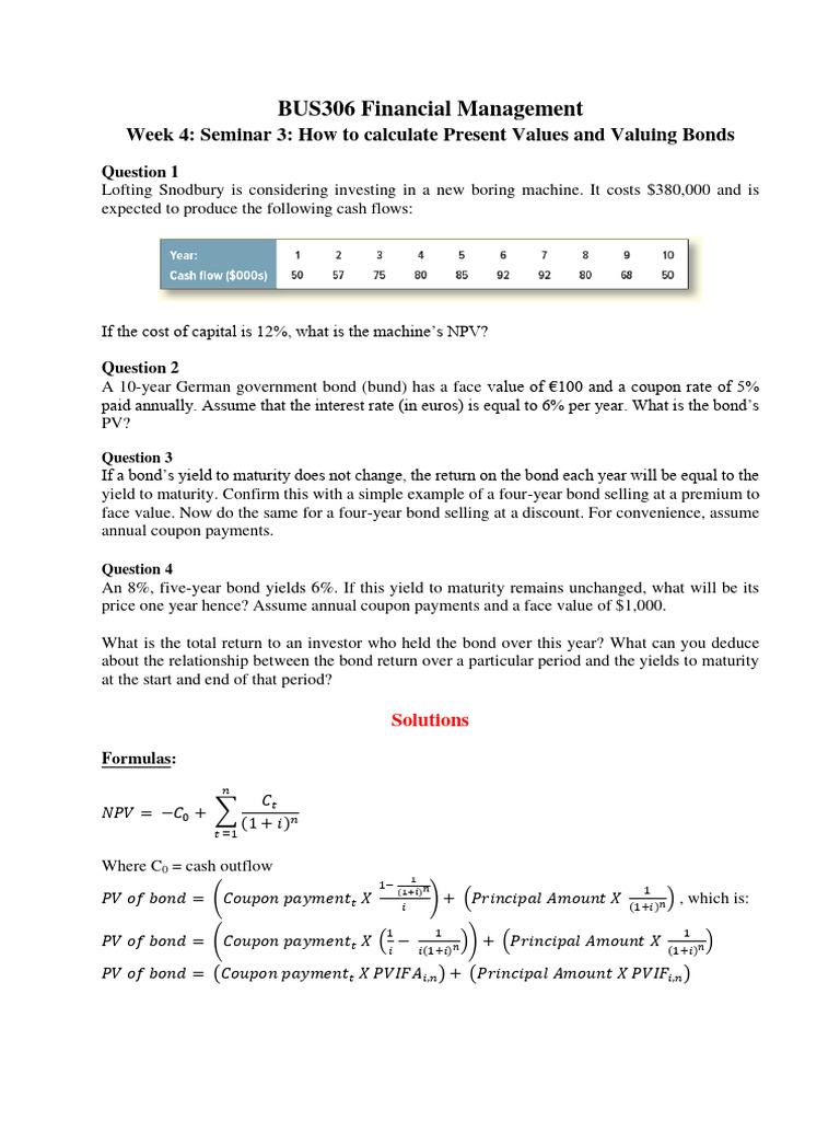 Week 4 - Financial Management - Seminar 3 - QA | PDF