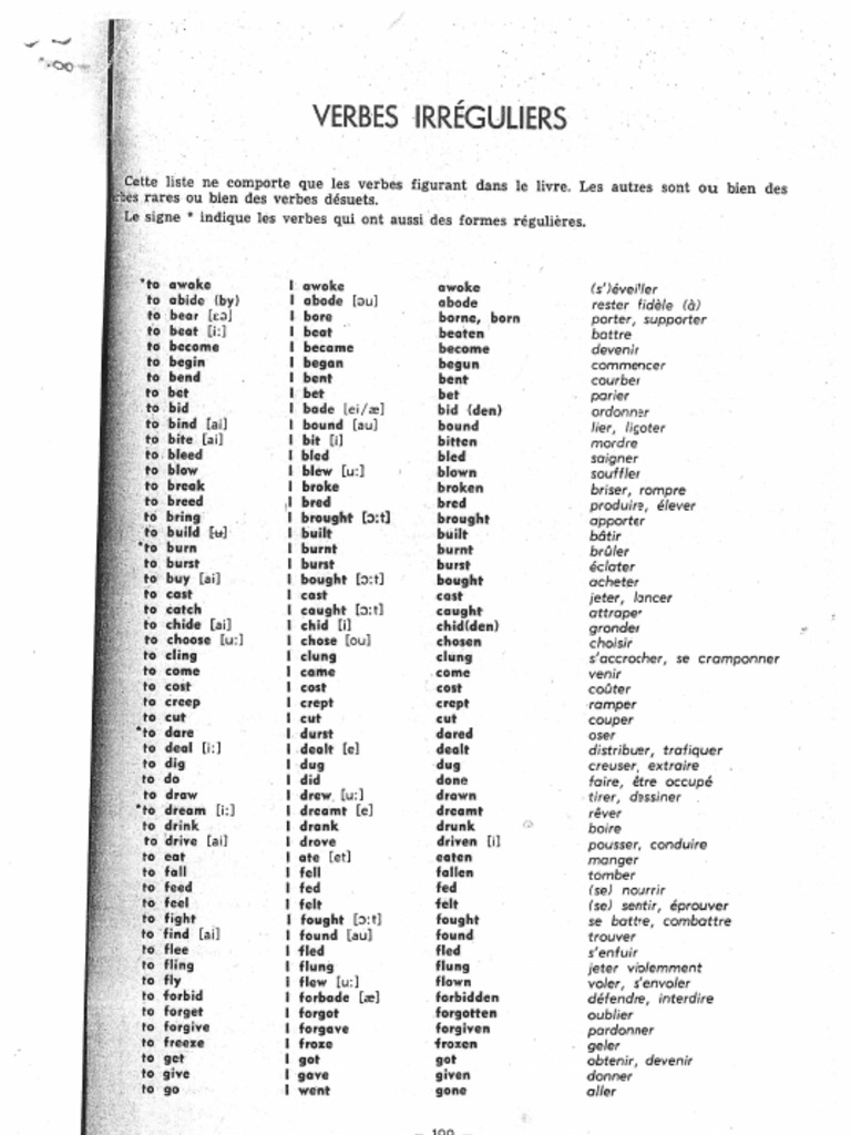 VERBES IRREGULIERS | PDF