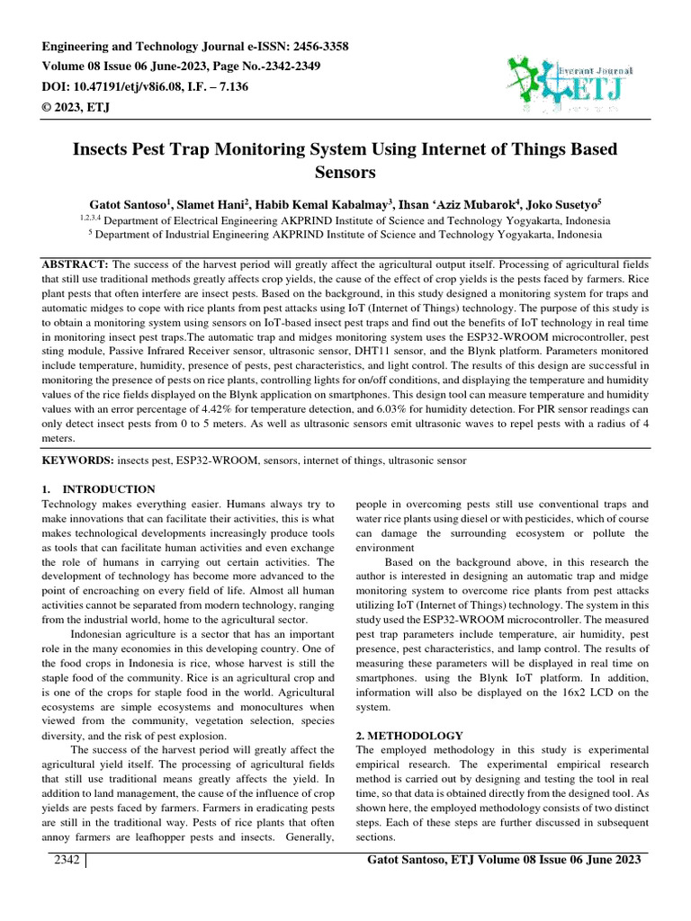 Insects Pest Trap Monitoring System Using Internet-1 | PDF