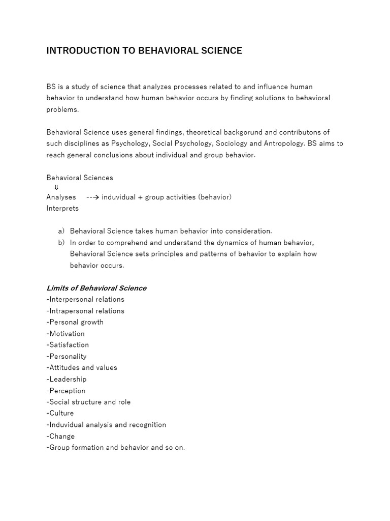 Introduction to Behavioral Sciences | PDF | Leadership | Behavioural Sciences