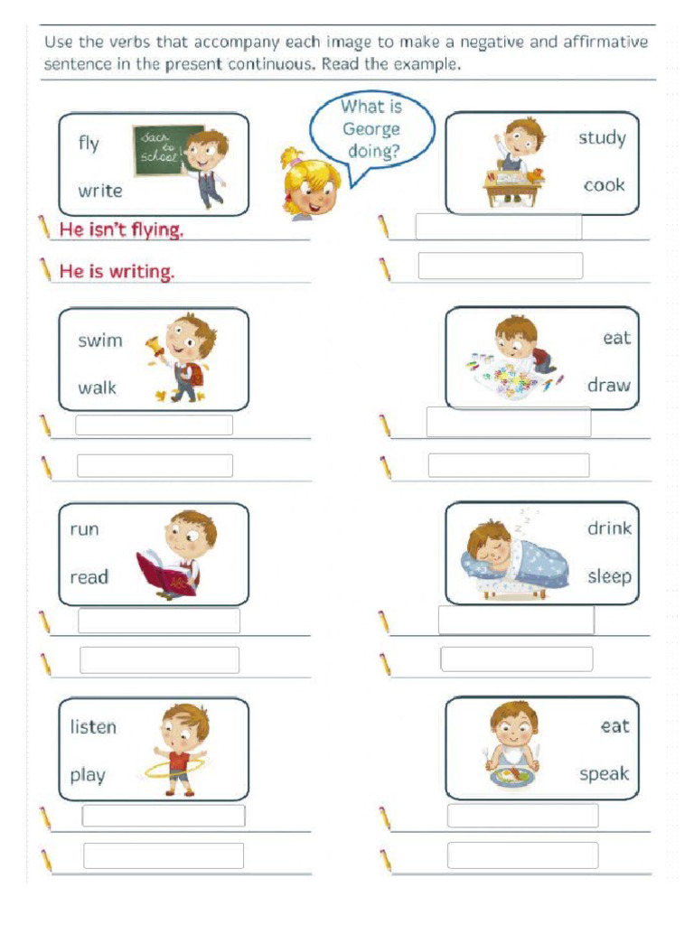 Present Continuous Worksheet | PDF
