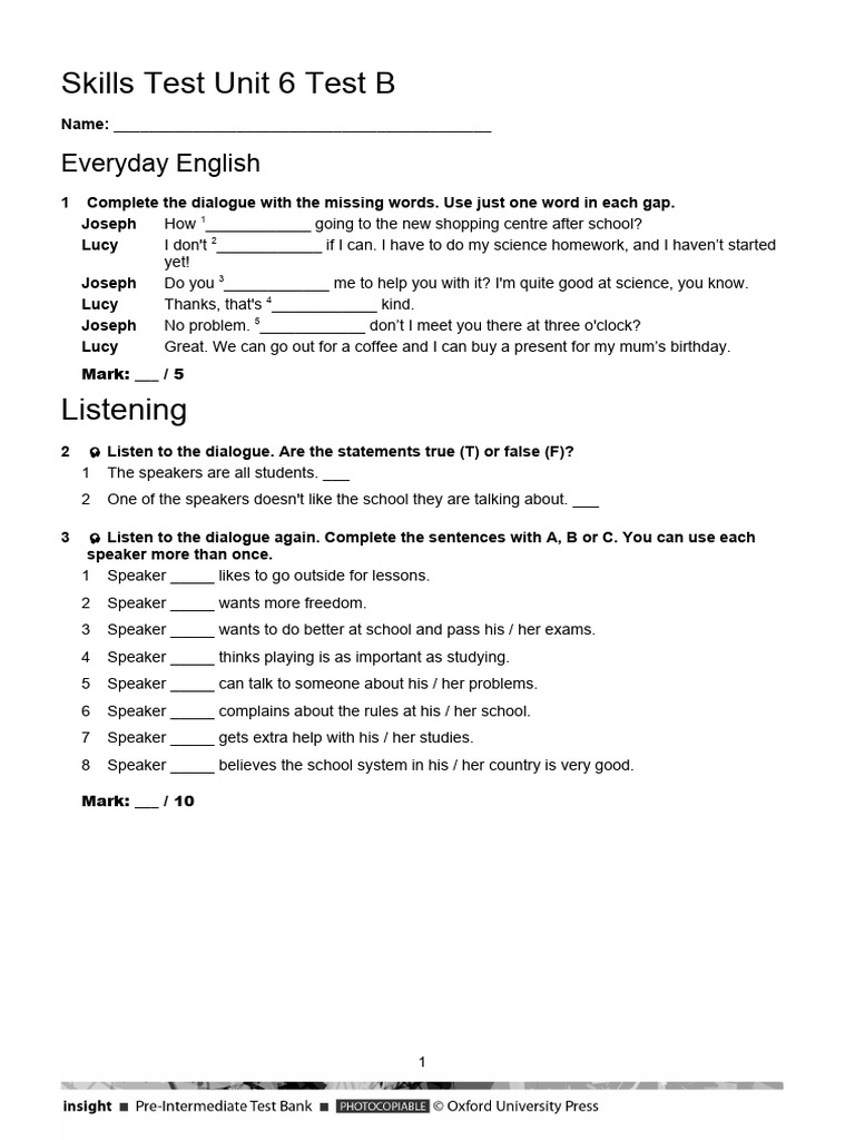 Skills Test Unit 6 Overview | PDF