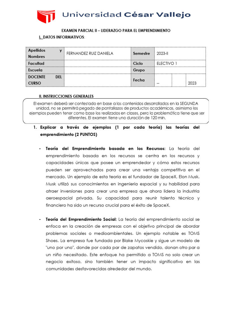 Examen Parcial II - Liderazgo | PDF Examen Parcial II - Liderazgo | PDF