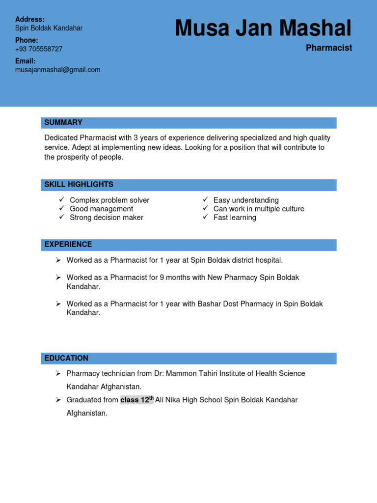 CV For Musa Jan | PDF
